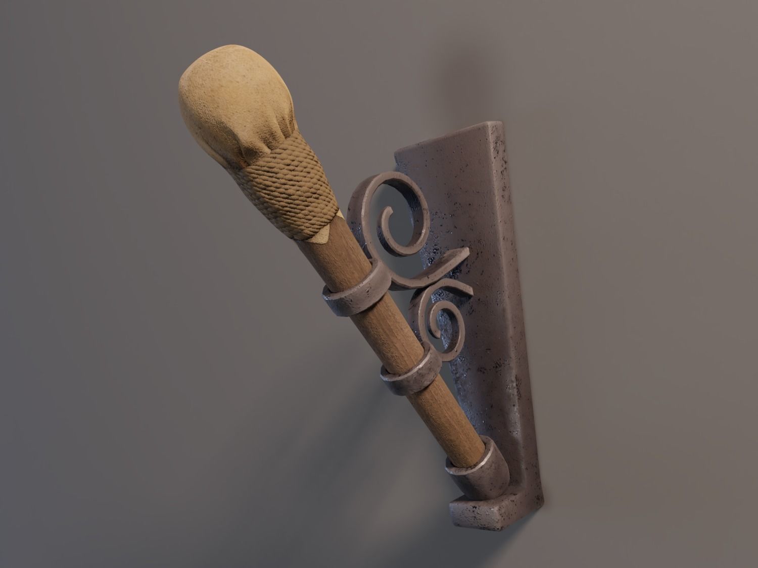 3D model Wooden Torch with Holder and Fire VR / AR / low-poly | CGTrader