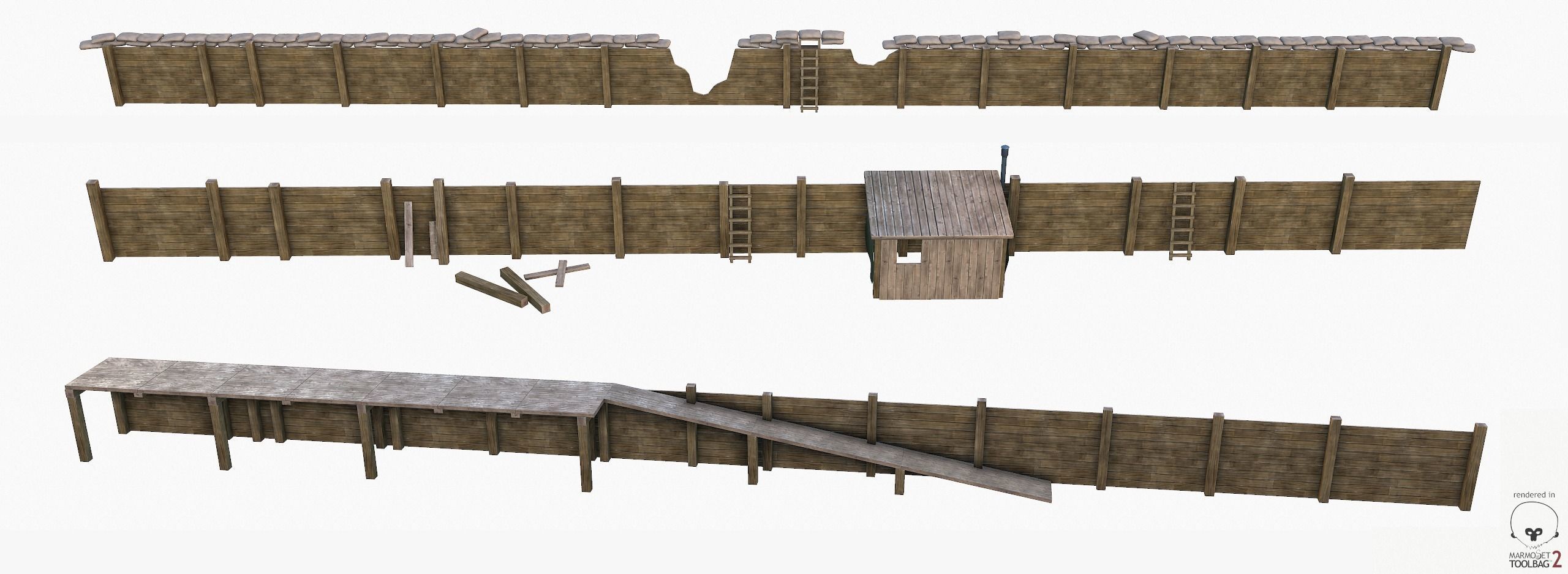 Trench System World War Modular free VR / AR / low-poly 3D model | CGTrader