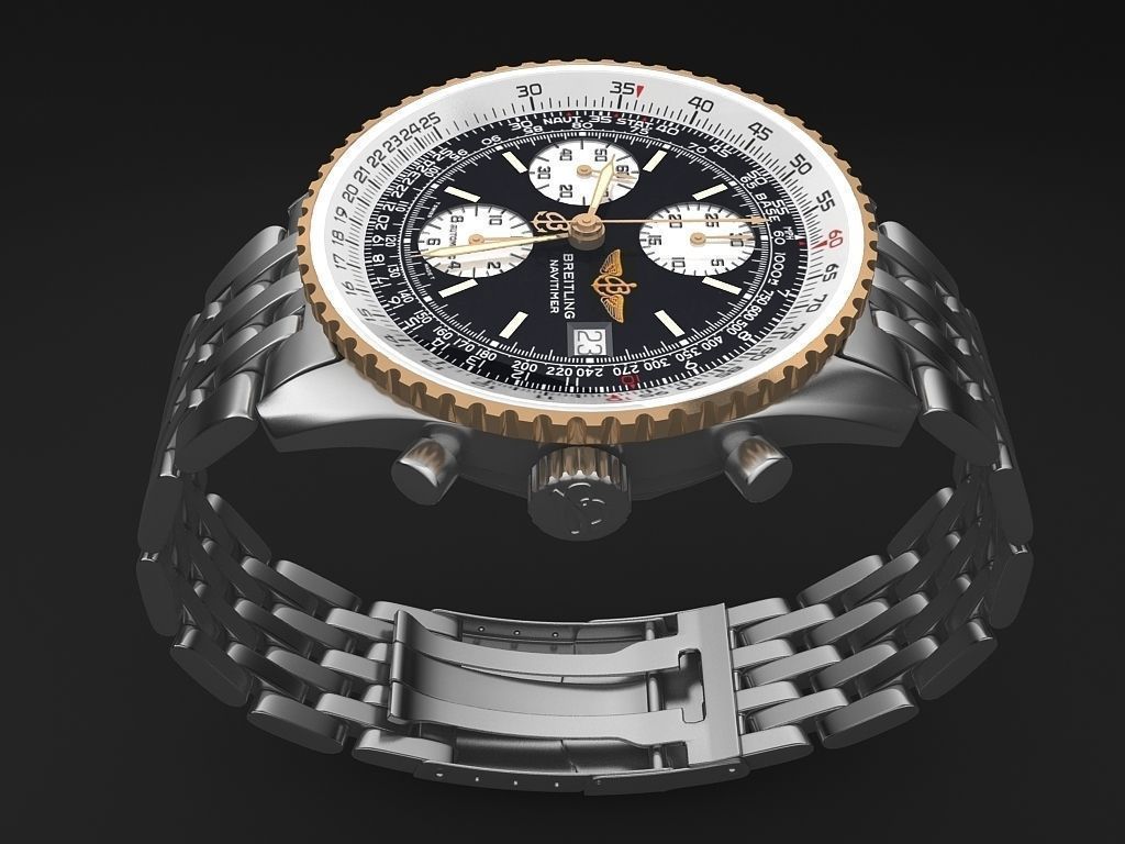 Breitling Navitimer II steel braclet mens watch 3D model | CGTrader