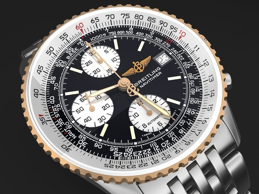 Breitling Navitimer II steel braclet mens watch 3D model | CGTrader