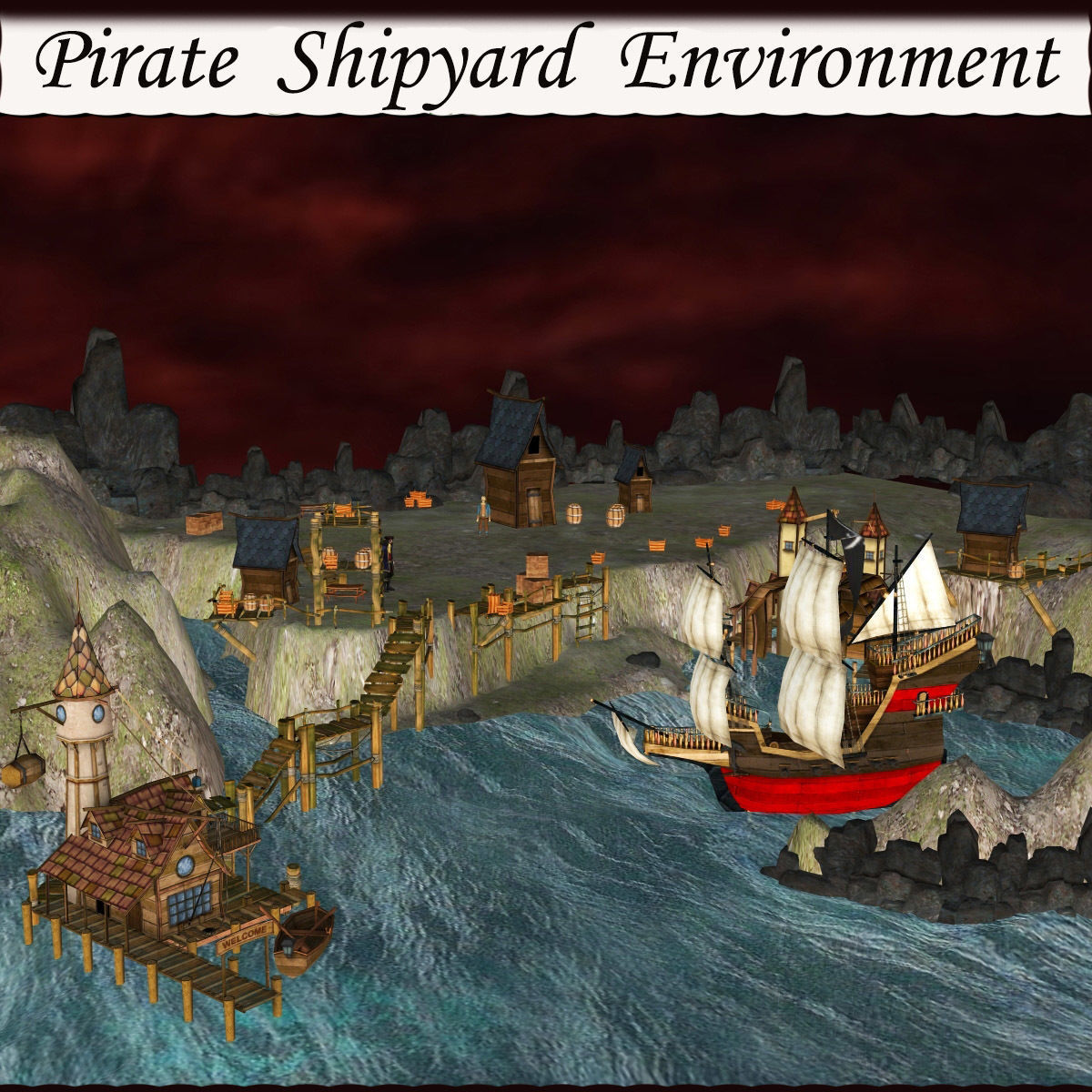 3D model Pirate Shipyard Environment VR / AR / low-poly | CGTrader