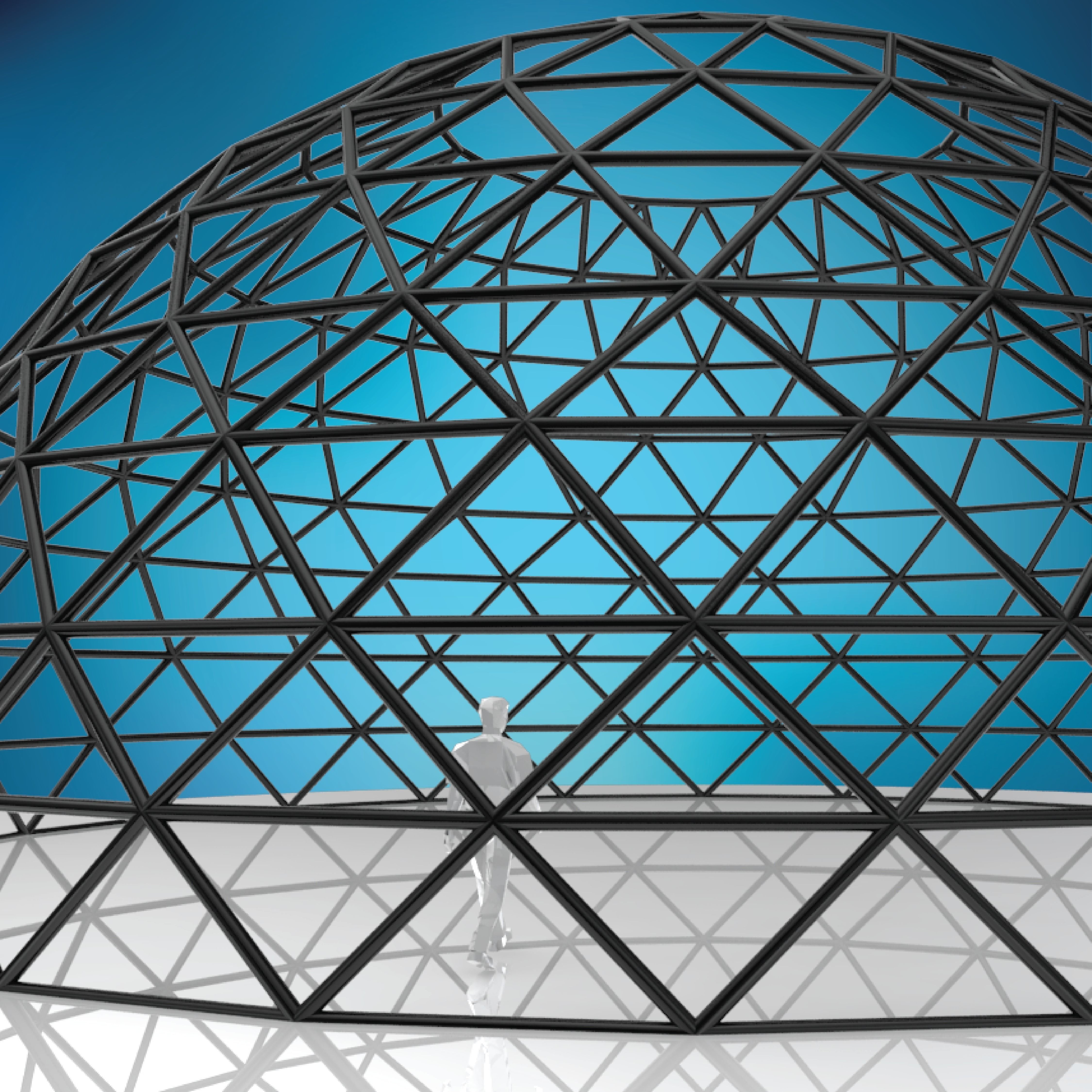 3D model Dome triangulated wire frame structure large VR / AR / low ...