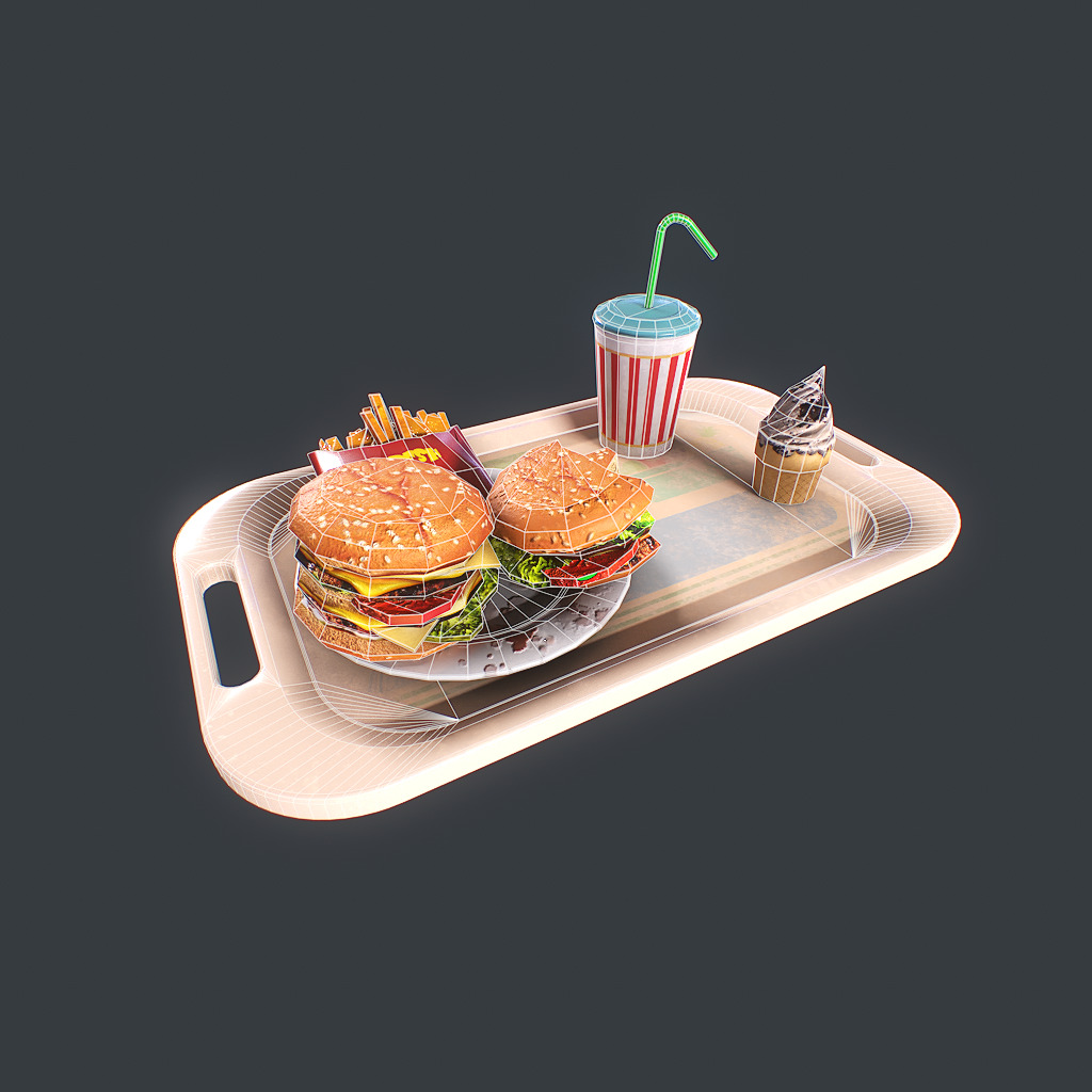 3D model Burger pbr burgers and fries on tray VR / AR / low-poly | CGTrader