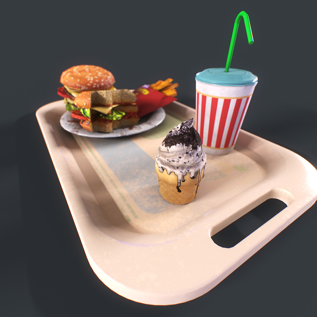 3D model Burger pbr burgers and fries on tray VR / AR / low-poly | CGTrader