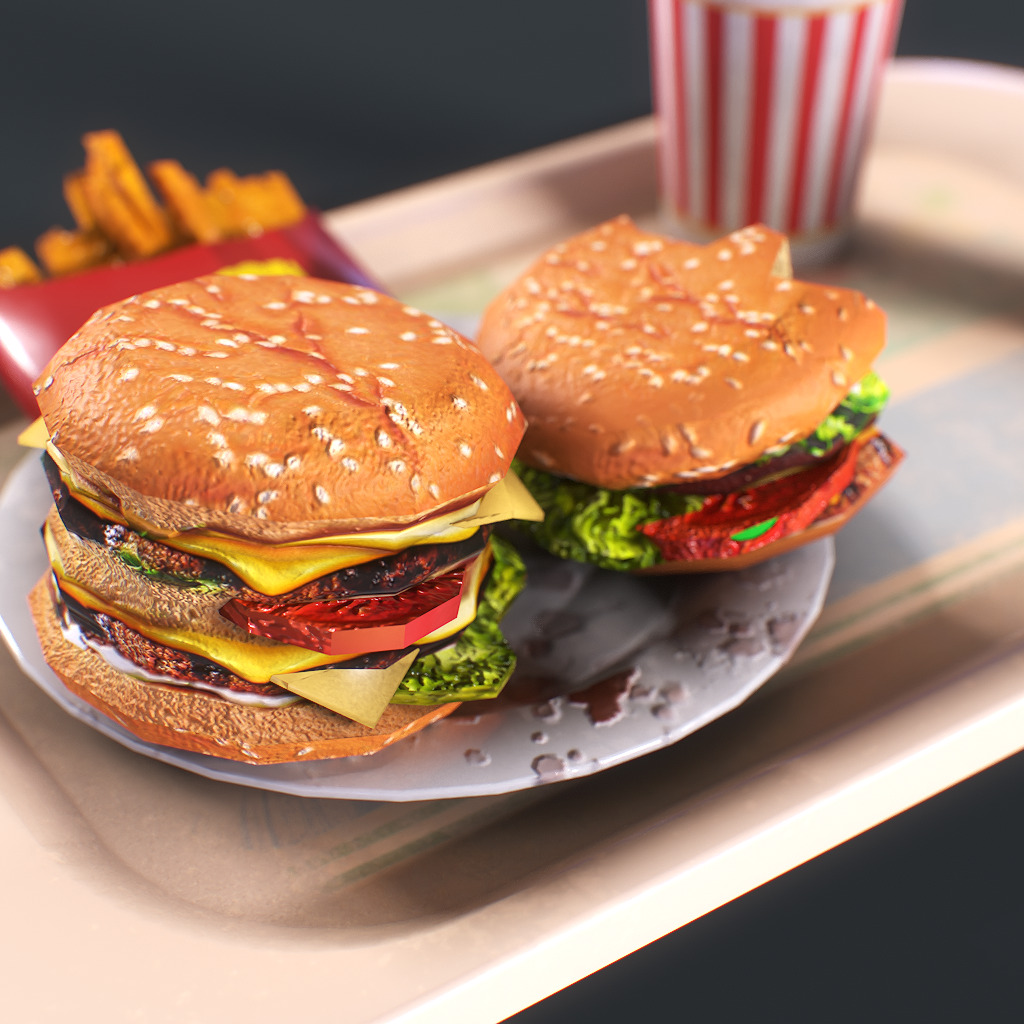 3D model Burger pbr burgers and fries on tray VR / AR / low-poly | CGTrader