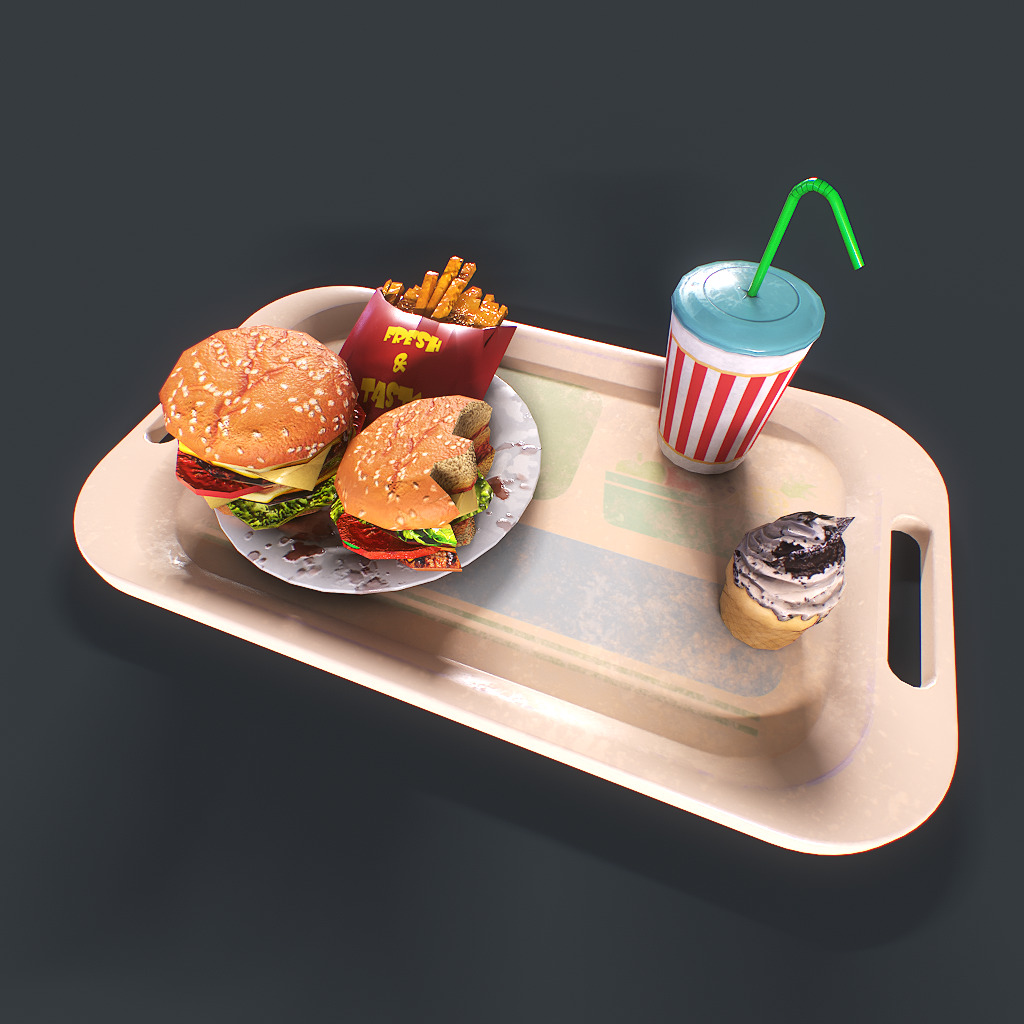 3D model Burger pbr burgers and fries on tray VR / AR / low-poly | CGTrader