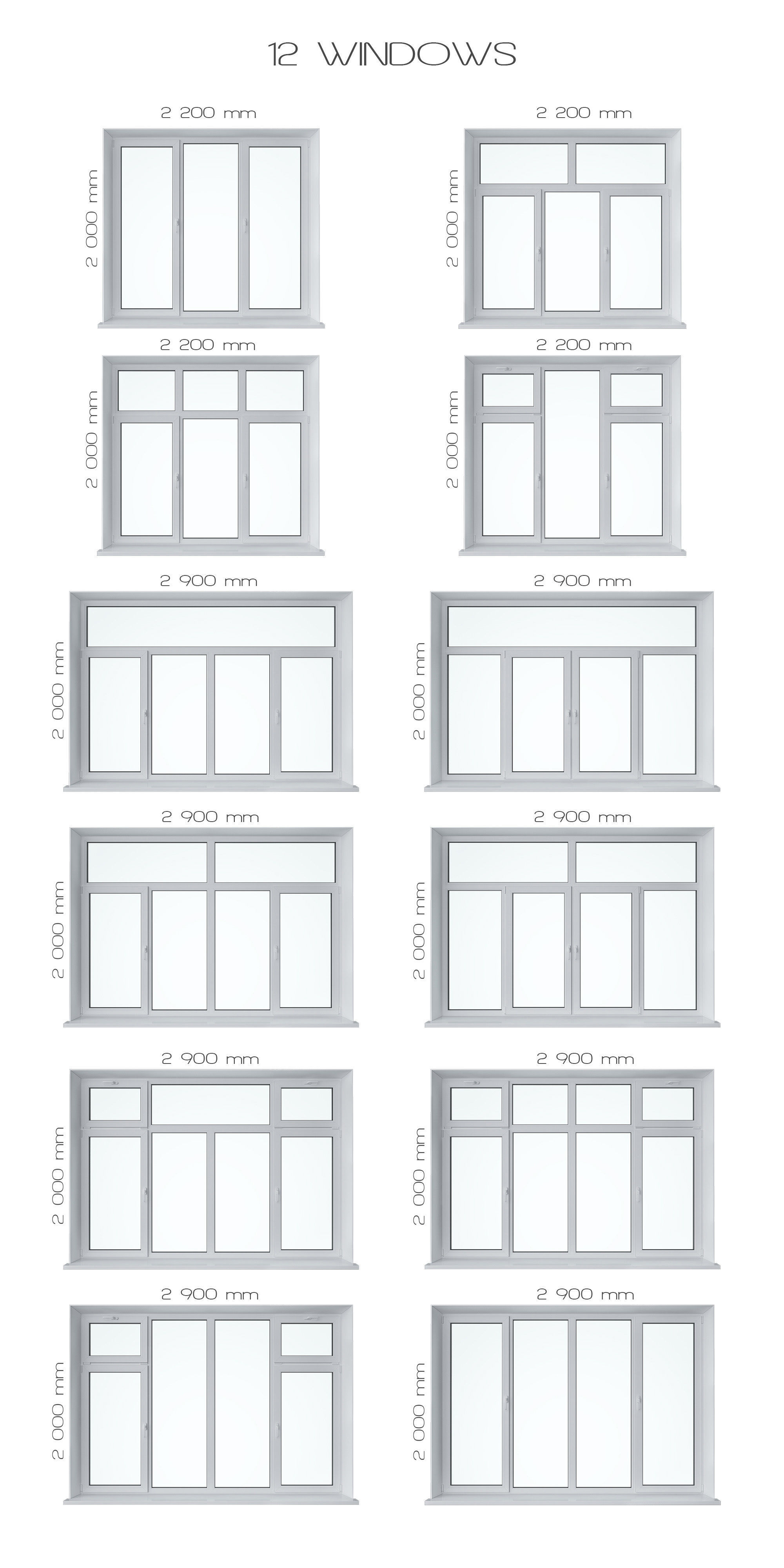 Window Set 5 upvc sizes chart 3D model | CGTrader