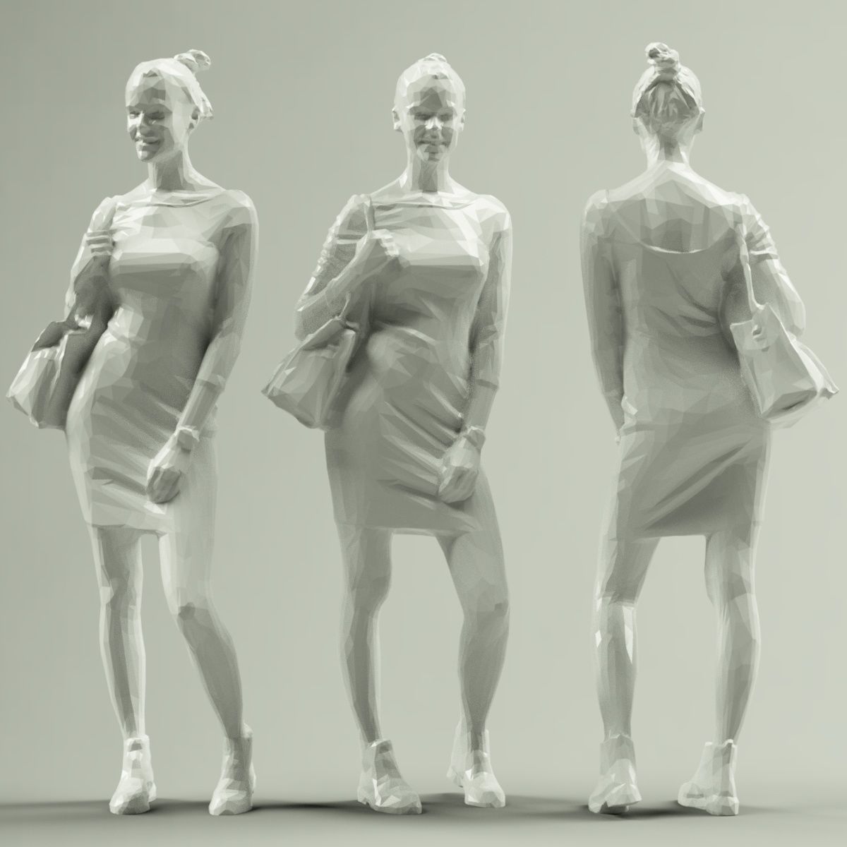 3D model Girl in Grey Dress with Handbag on Shoulder VR / AR / low-poly ...