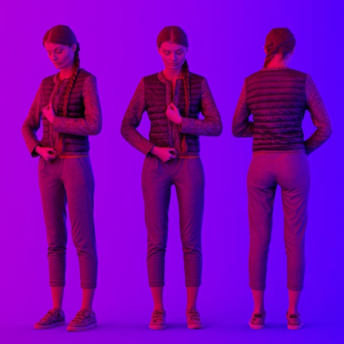 3D model Girl Zipping up Shiny Jacket VR / AR / low-poly | CGTrader