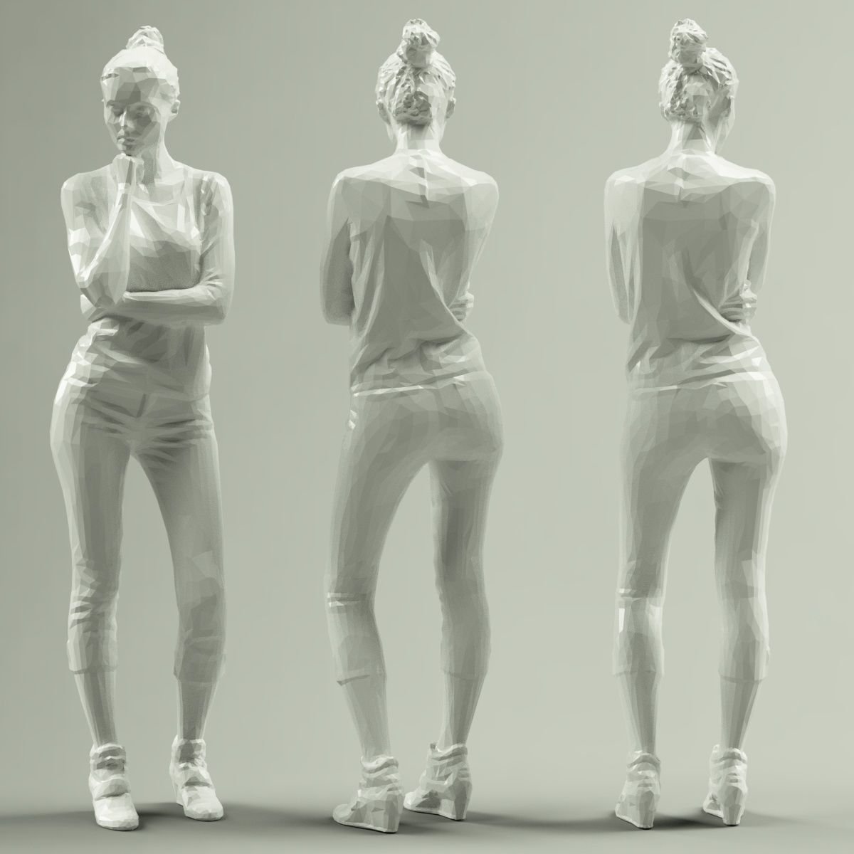 3D model Thinking Pose in Green Pants and White Top VR / AR / low-poly ...