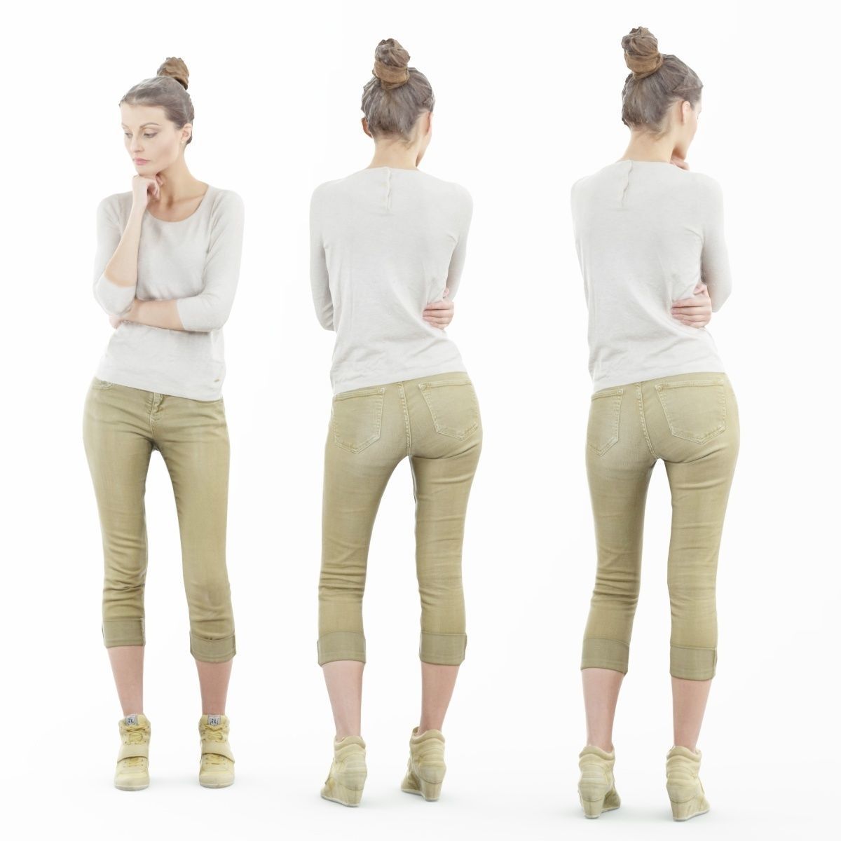 3D model Thinking Pose in Green Pants and White Top VR / AR / low-poly ...