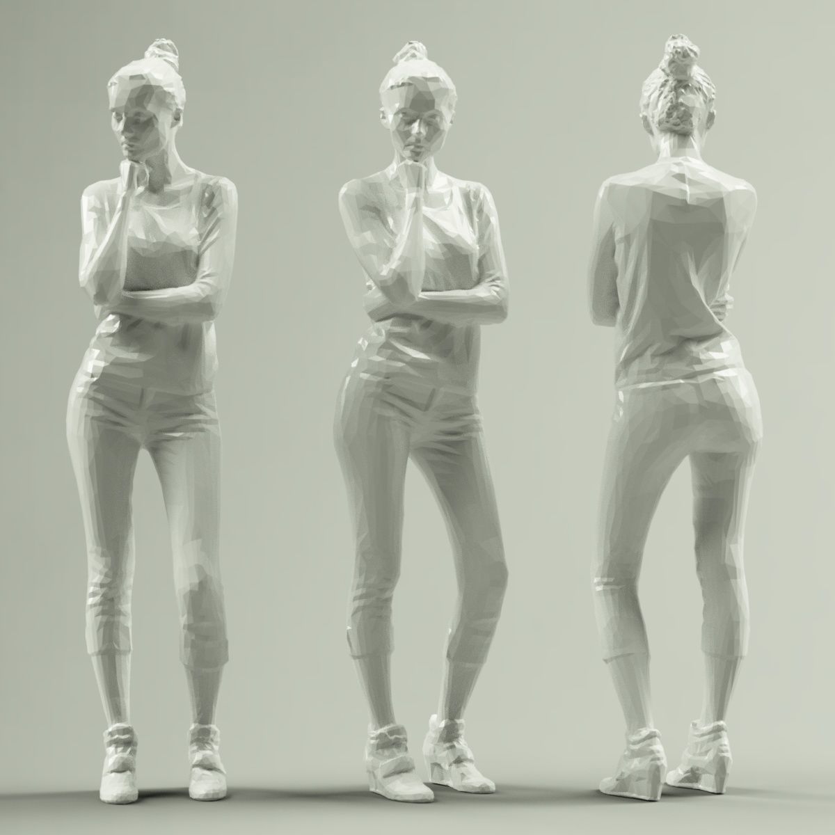 3D model Thinking Pose in Green Pants and White Top VR / AR / low-poly ...