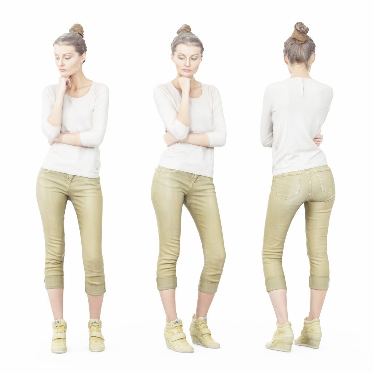 3D model Thinking Pose in Green Pants and White Top VR / AR / low-poly ...