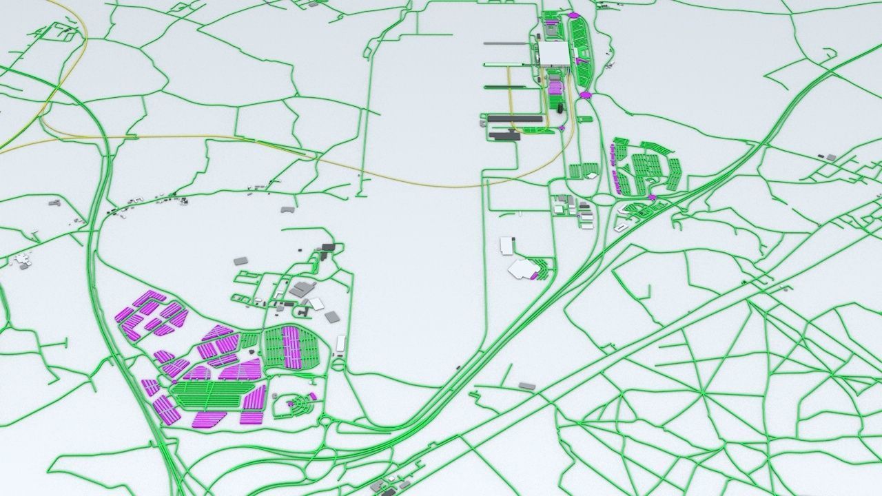 London Stansted STN Airport Roads Buildings and Public Transport 3D ...
