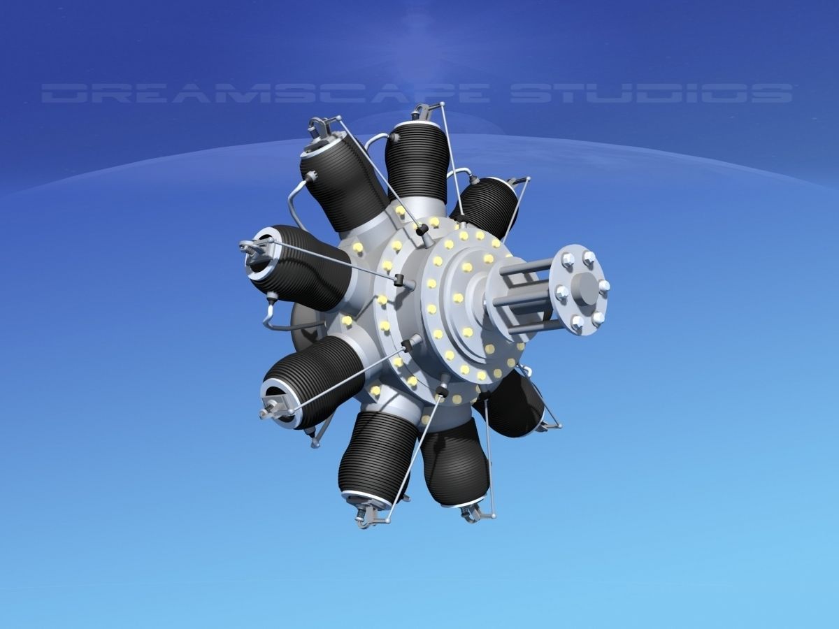 Rotary Aircraft Engine 3D Model rigged .max .obj .3ds .lwo .lw .lws ...