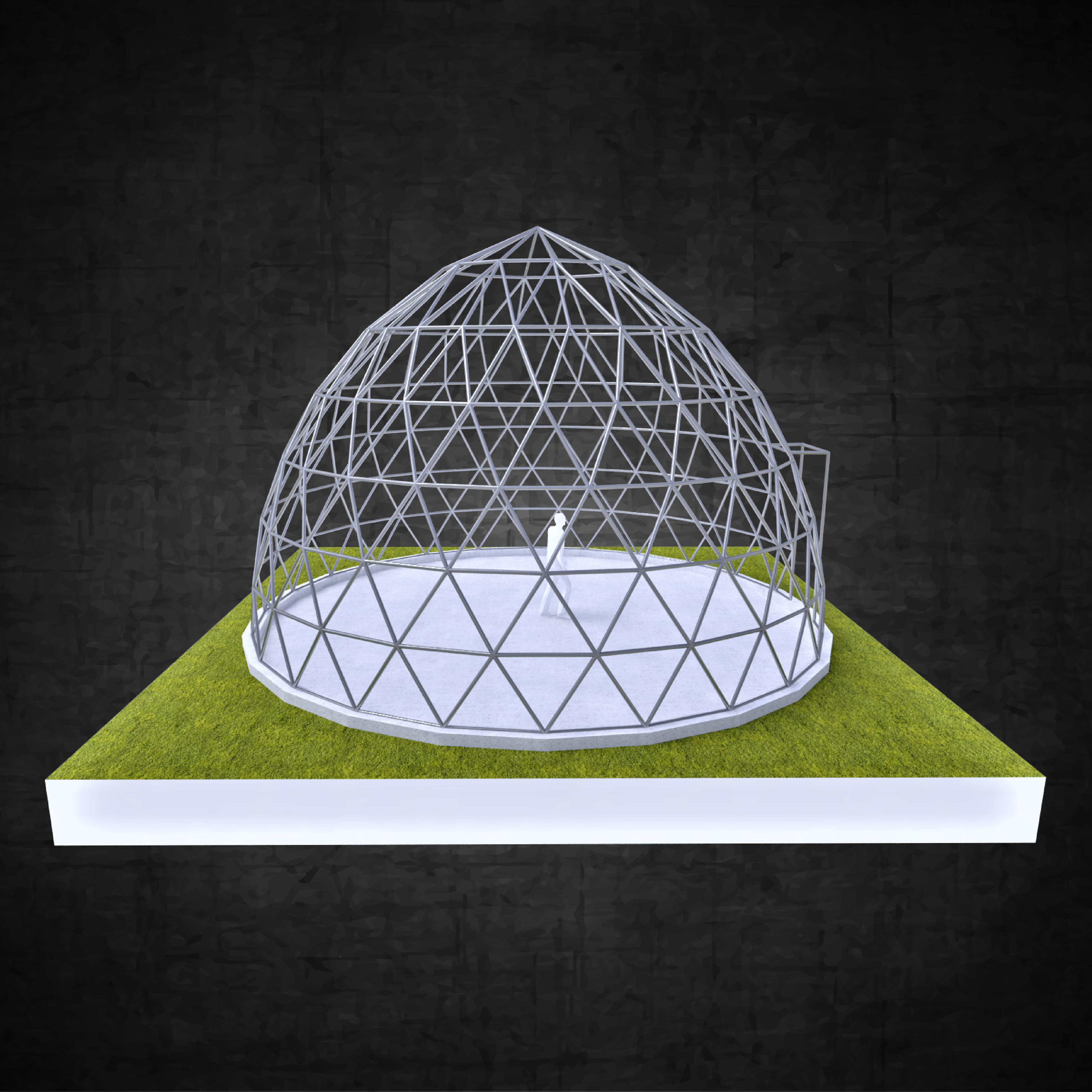 3D model Pointed dome geodesic triangulated structure wire frame struts ...