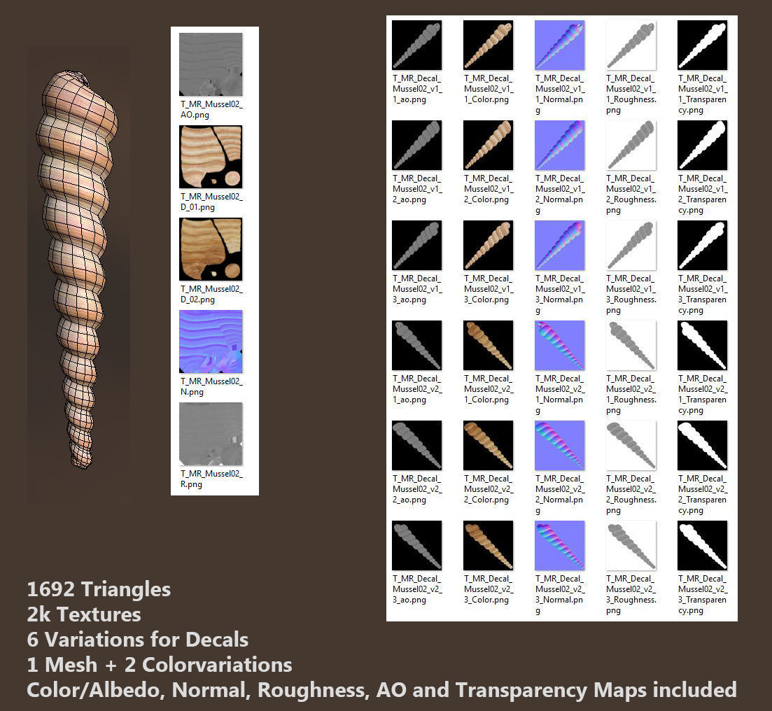 3D model Mussel02 - 1k Triangles-Mesh and Decal VR / AR / low-poly ...