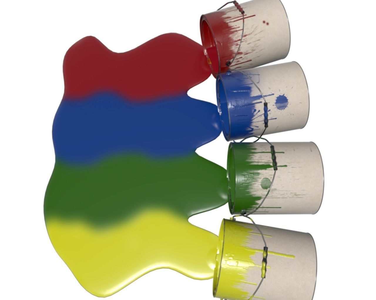 Spilled Paint 4 colors 3D model | CGTrader