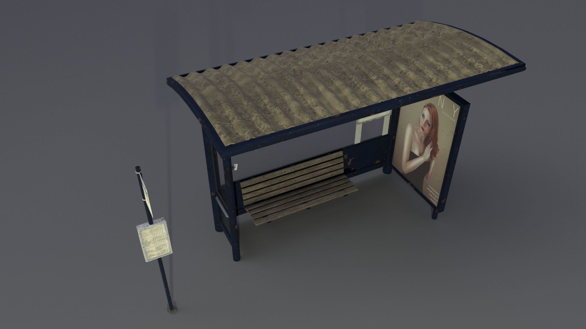 Bus station with timetable pole PBR 3D model | CGTrader