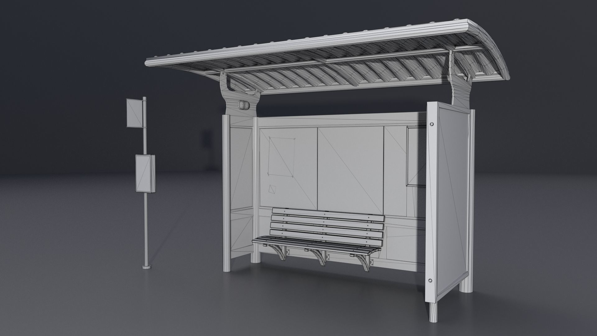 Bus station with timetable pole PBR 3D model | CGTrader