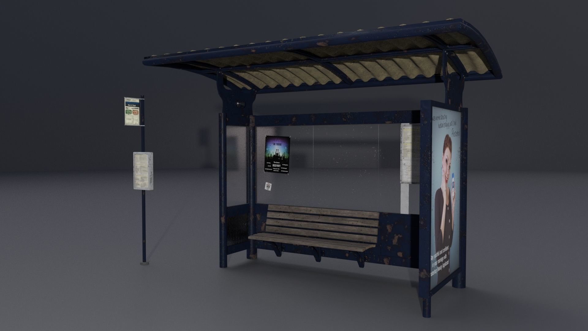 Bus station with timetable pole PBR 3D model | CGTrader