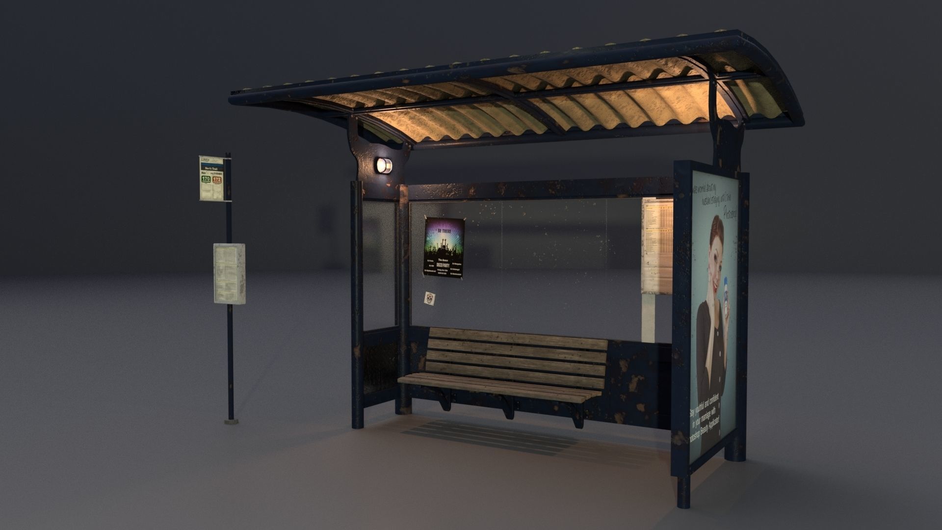 Bus station with timetable pole PBR 3D model | CGTrader