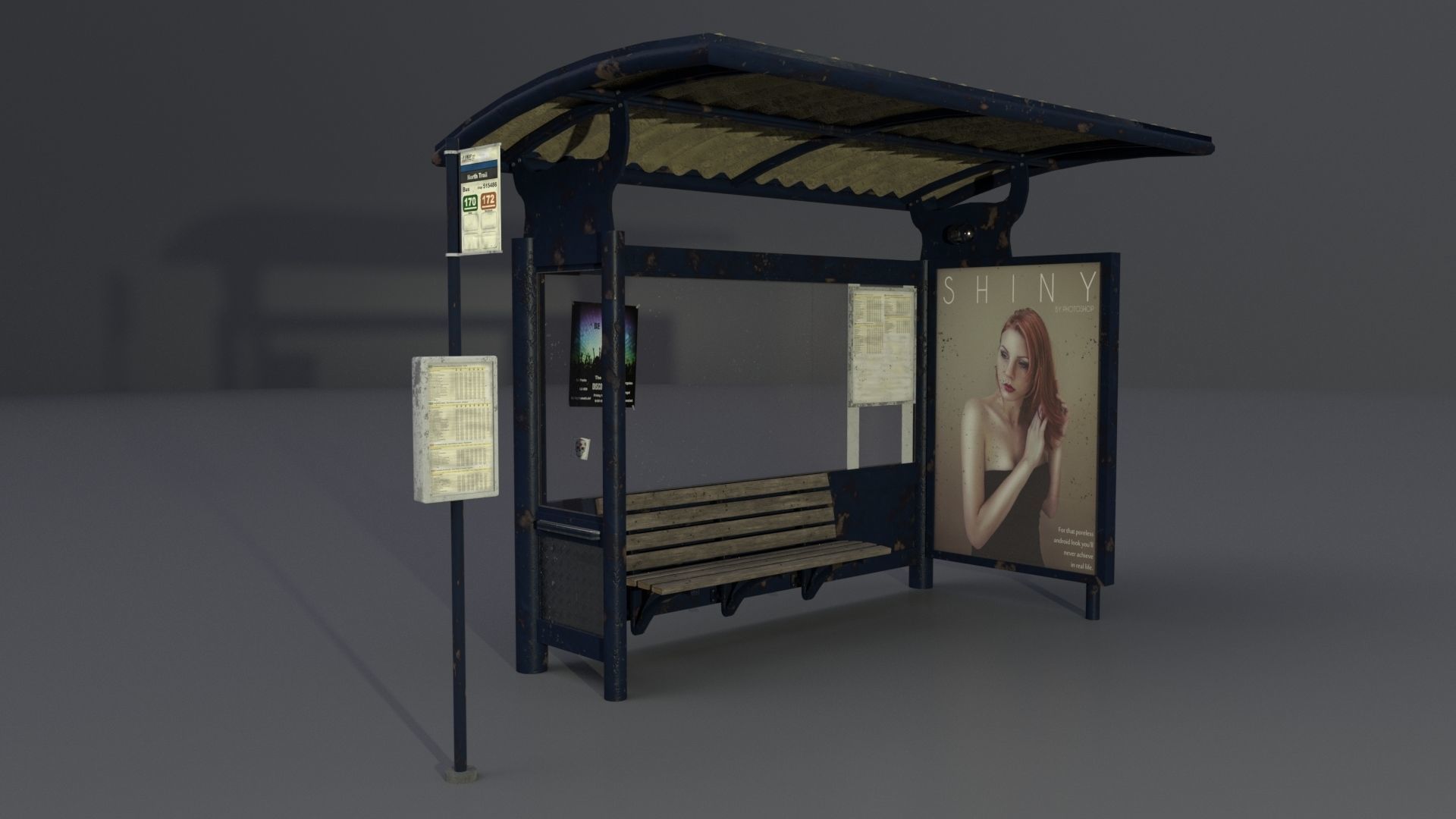 Bus station with timetable pole PBR 3D model | CGTrader