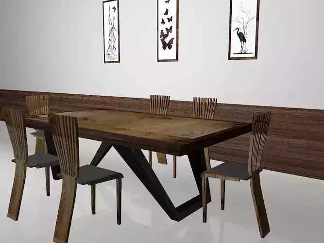 Wall art and dining table and chair 3D model | CGTrader