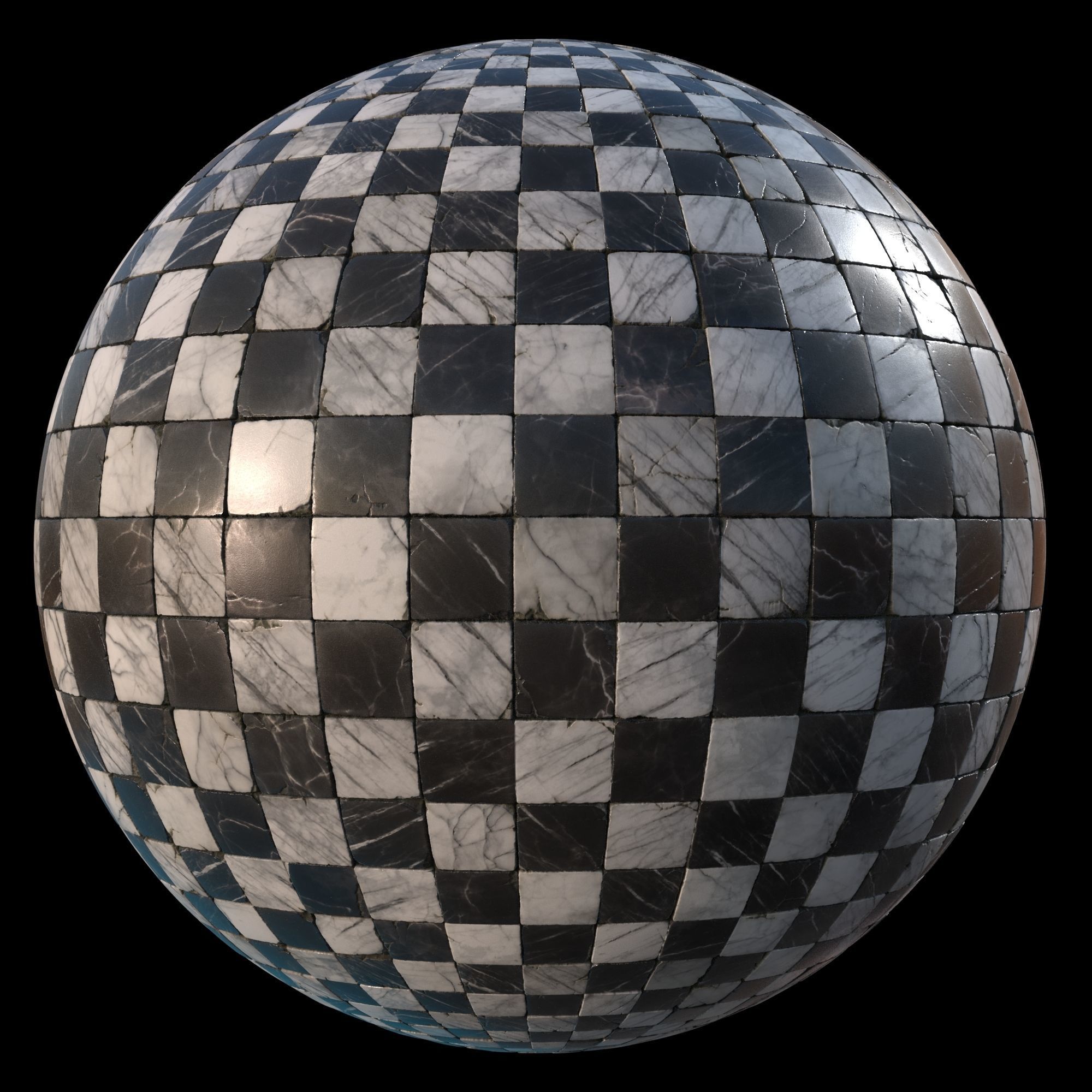 Texture Aged marble black and white chequered tiles VR / AR / low-poly ...