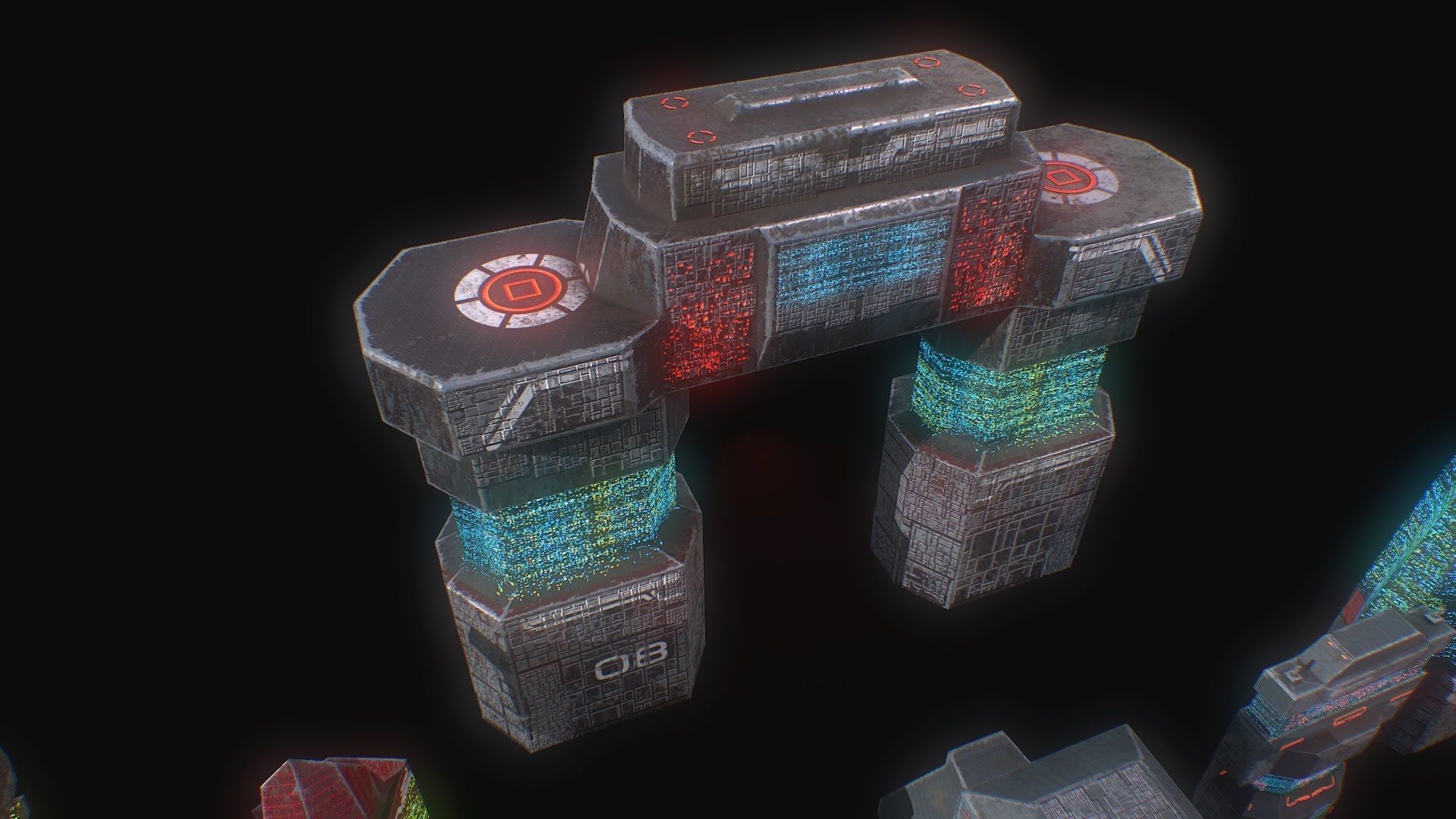 3D model Low poly sci fi dark future buildings set VR / AR / low-poly ...