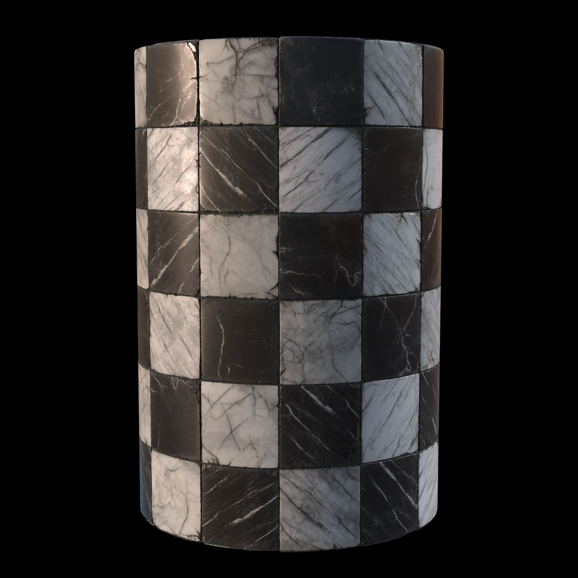 Texture Aged marble black and white large chequered tiles VR / AR / low ...