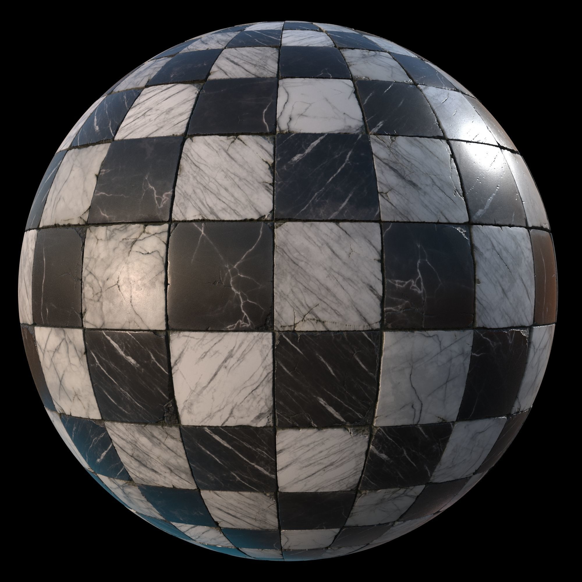 Texture Aged marble black and white large chequered tiles VR / AR / low ...