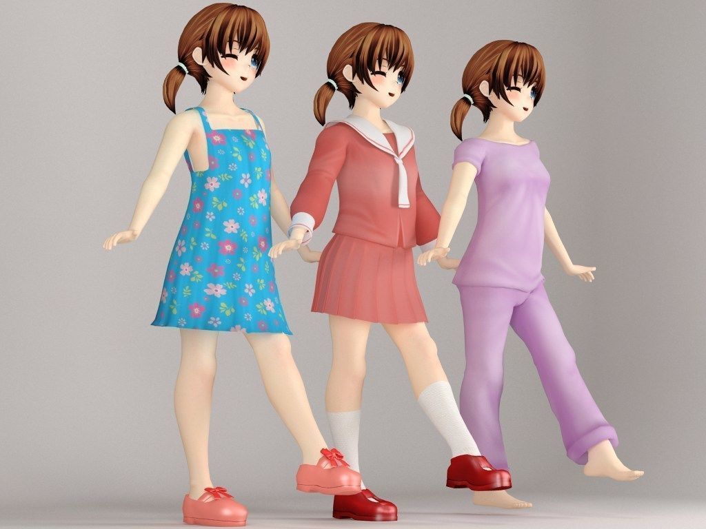 Keiko anime girl pose 2 3D model | CGTrader