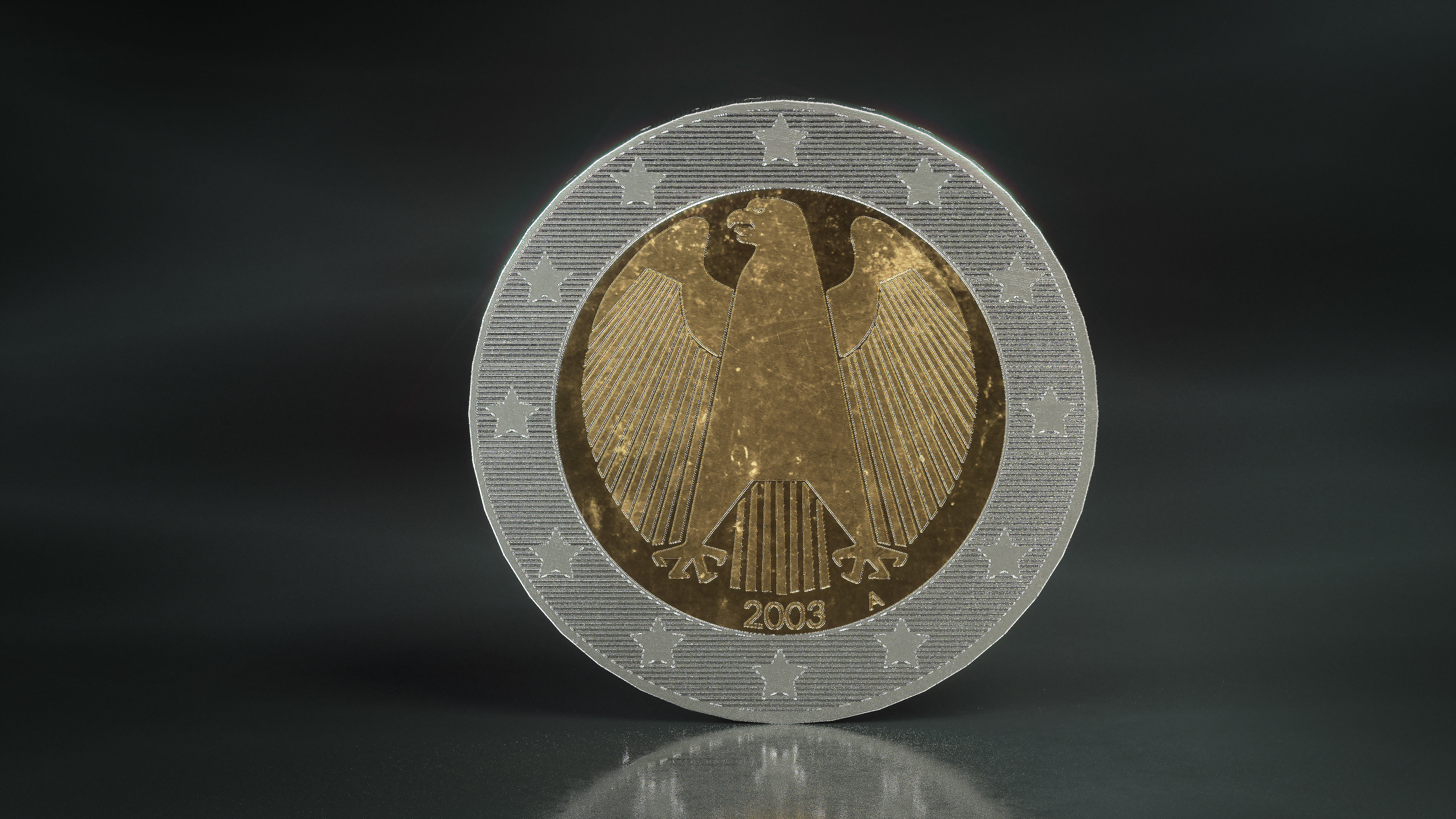 3D model Realistic 2 Euro - Low poly 3D model coin with number VR / AR ...