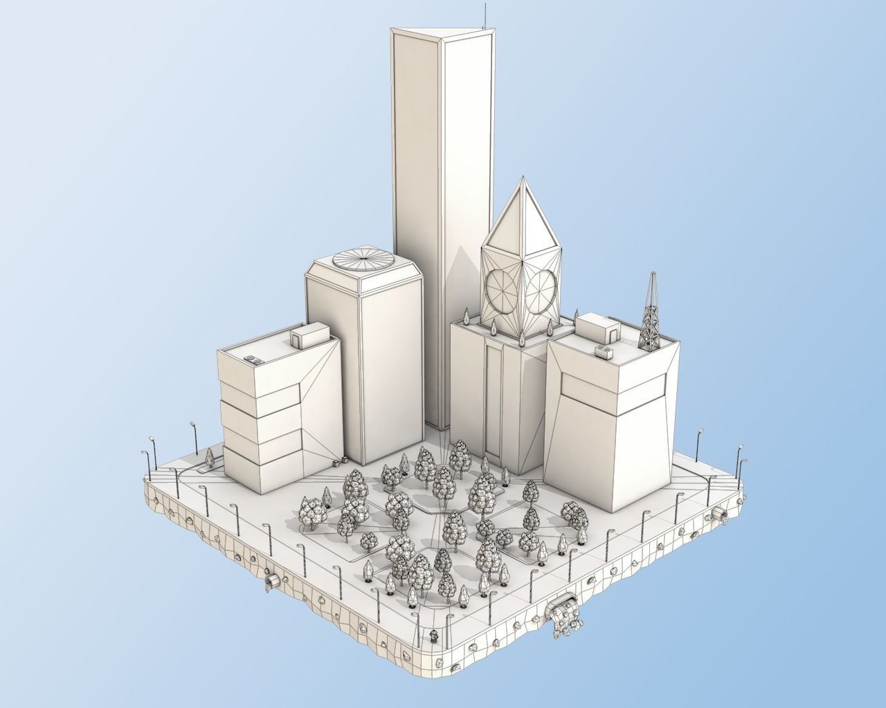 3D model Low Poly City Block Skyscraper Buildings VR / AR / low-poly ...