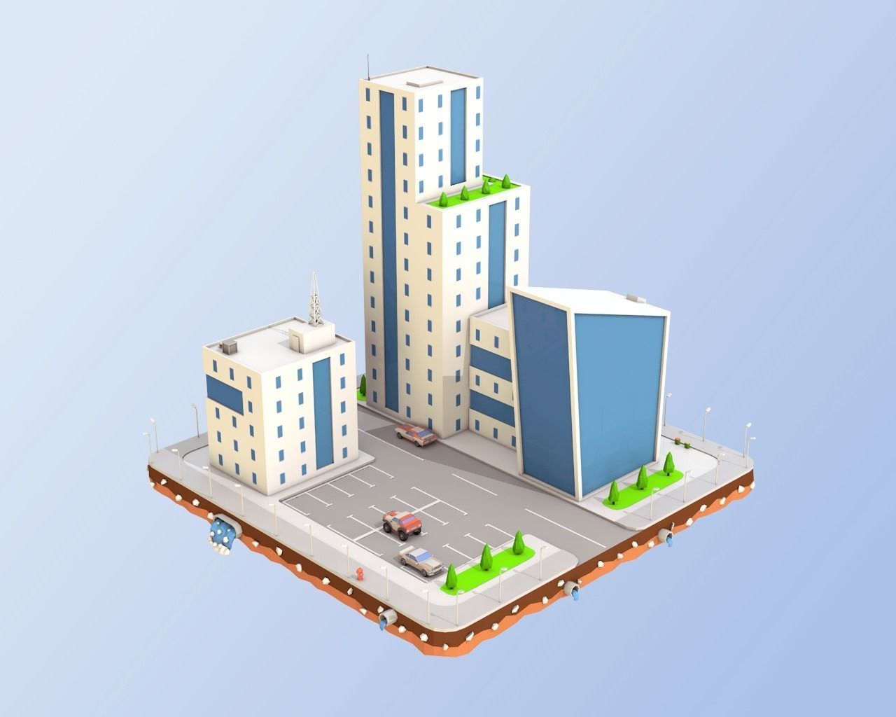 3D model Low Poly City Buildings VR / AR / low-poly | CGTrader