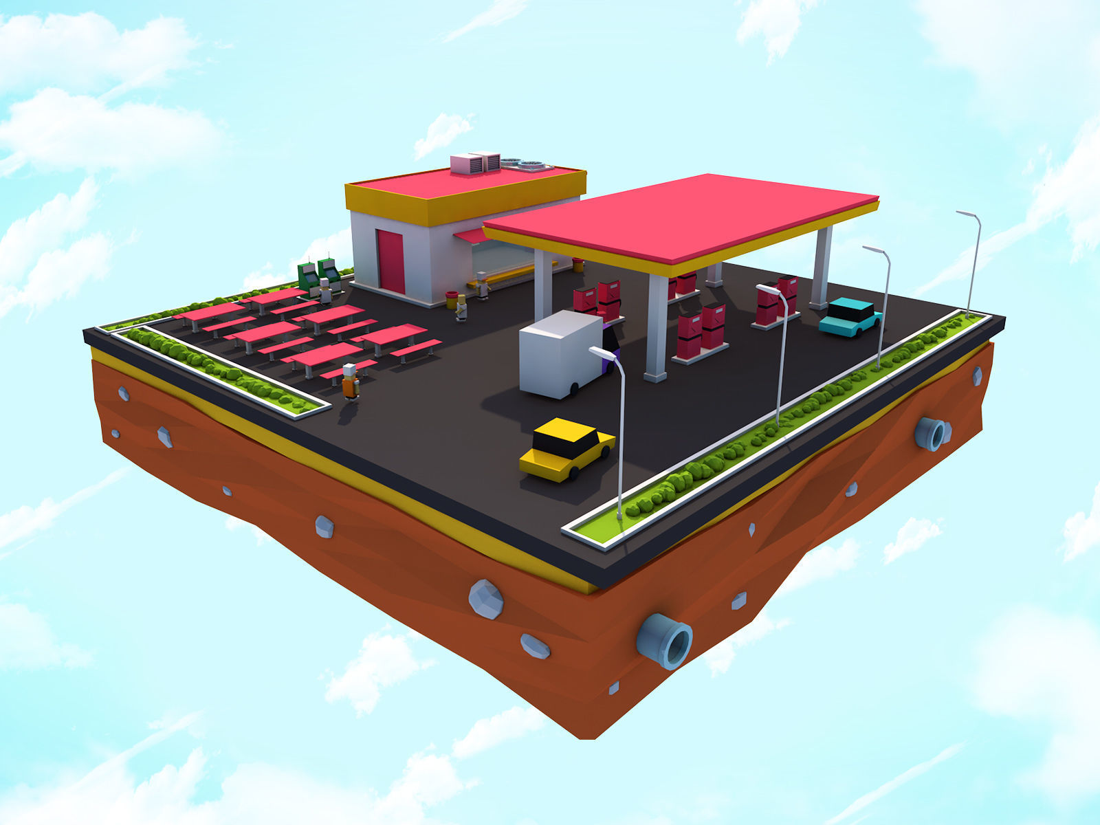 3D model Cartoon Low Poly Gas Station VR / AR / low-poly | CGTrader