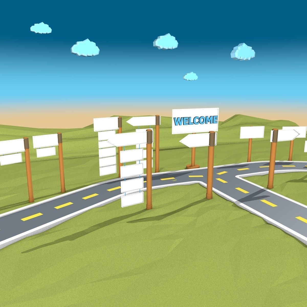 Cartoon Road Scene 3D model | CGTrader