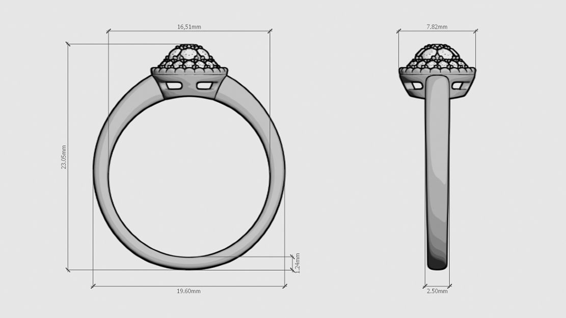 Half sphere engagement ring 3D model 3D printable | CGTrader