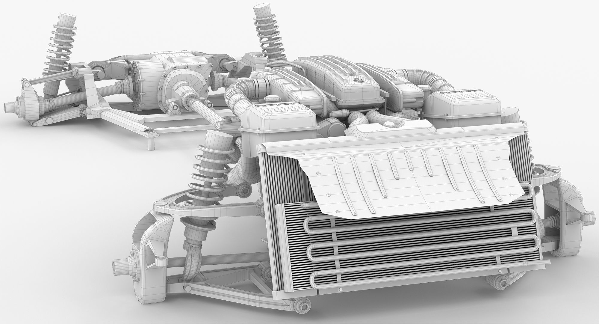 3D model Ferrari Chassis FF - V12 Engine Tipo F133E AWD system VR / AR ...