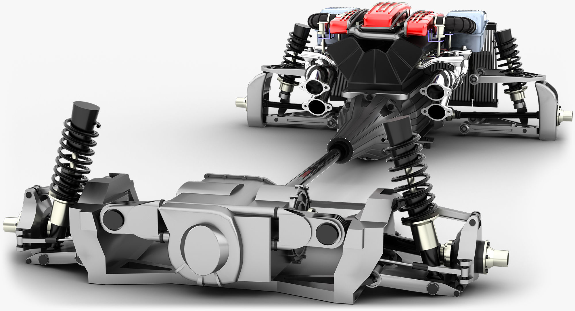 3D model Ferrari Chassis FF - V12 Engine Tipo F133E AWD system VR / AR ...