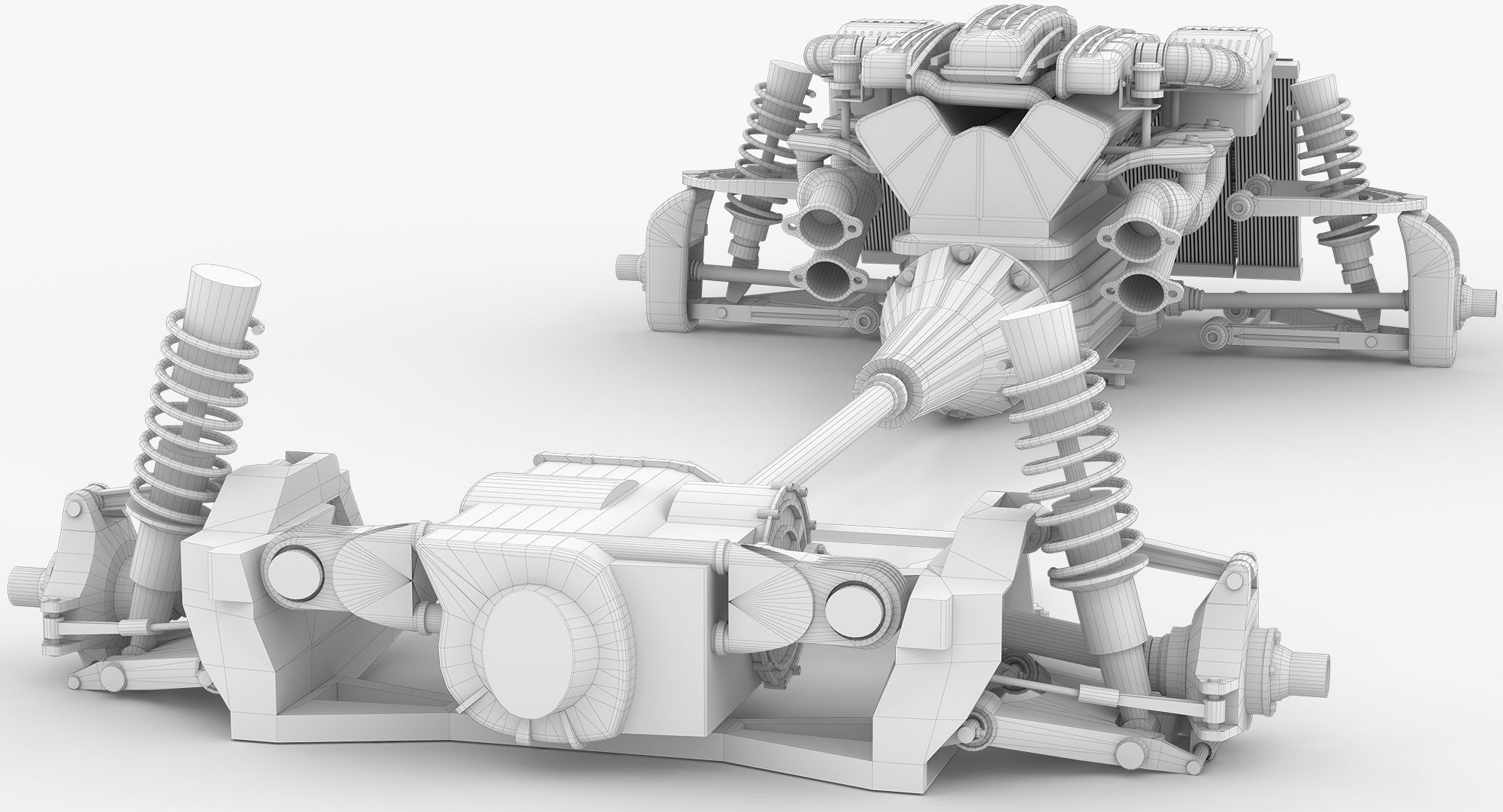 3D model Ferrari Chassis FF - V12 Engine Tipo F133E AWD system VR / AR ...