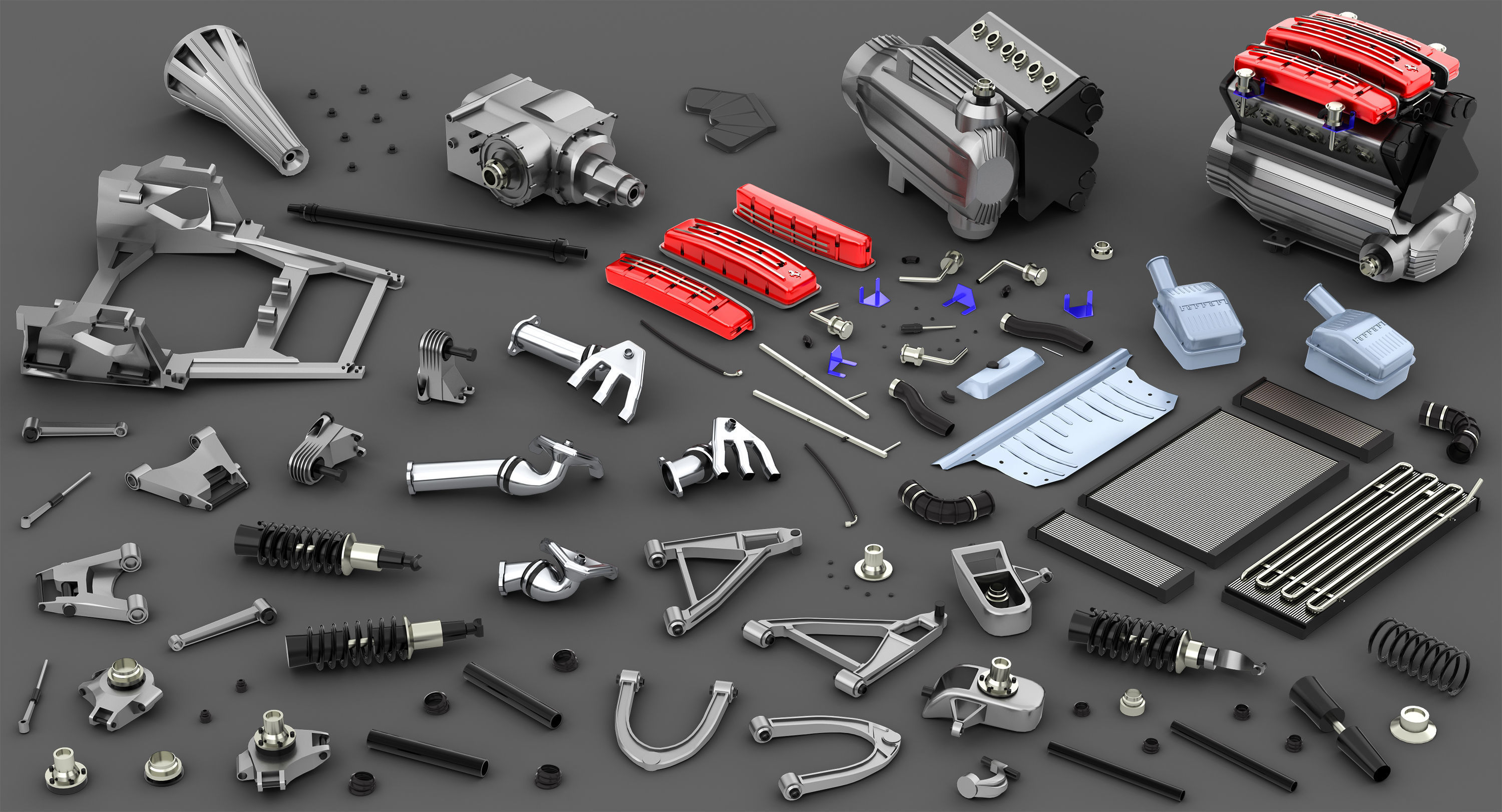 3D model Ferrari Chassis FF - V12 Engine Tipo F133E AWD - Disassembled ...