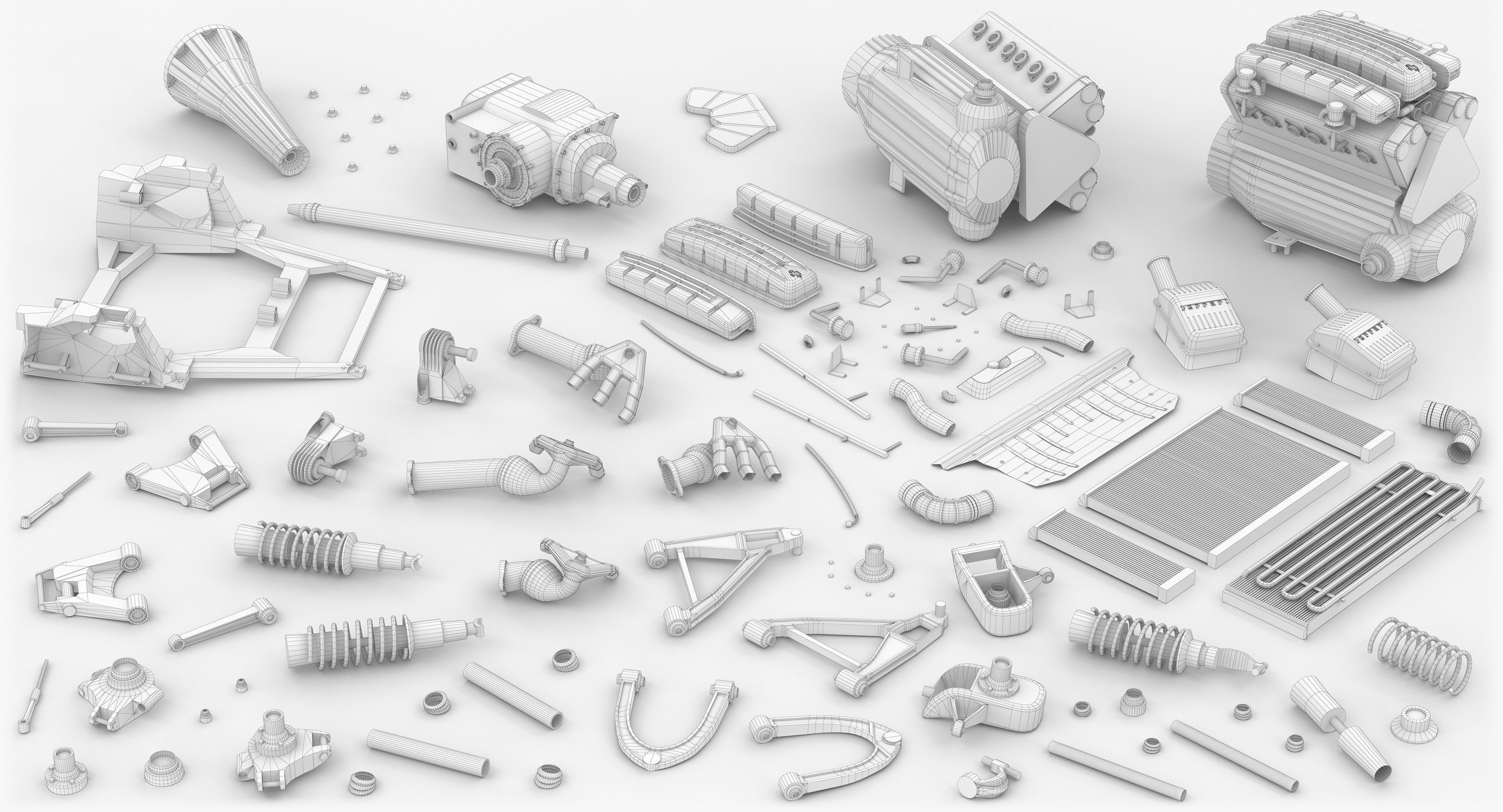 3D model Ferrari Chassis FF - V12 Engine Tipo F133E AWD - Disassembled ...