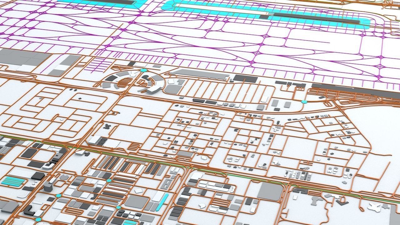 Dubai Airport DXB Airport Roads Buildings and Public Trans 3D model ...