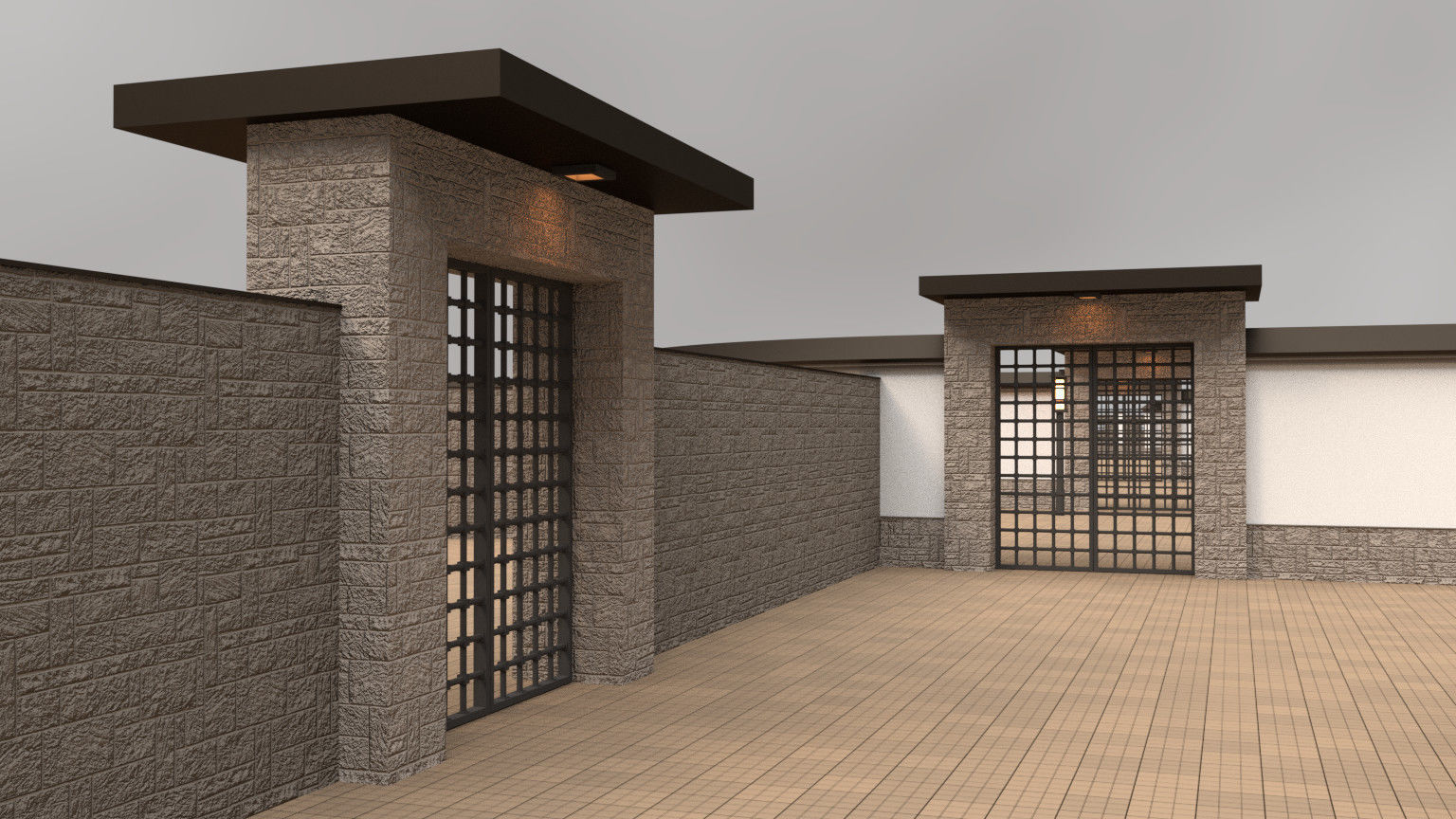 Modular round walls and gates 3D model | CGTrader