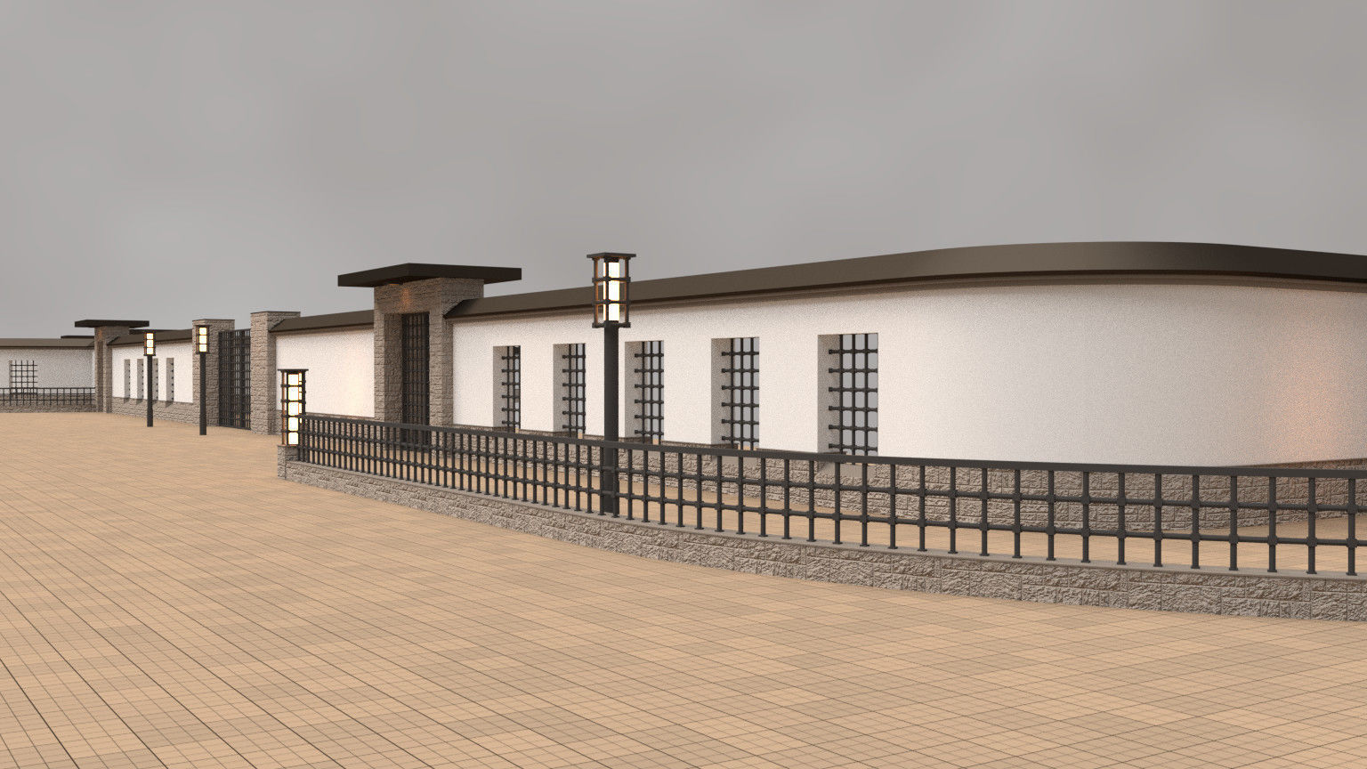 Modular round walls and gates 3D model | CGTrader