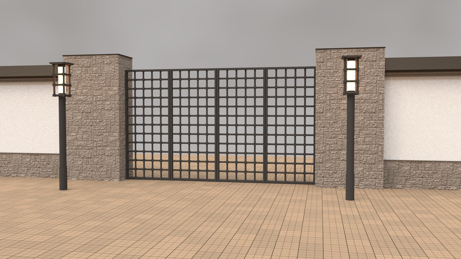 Modular round walls and gates 3D model | CGTrader