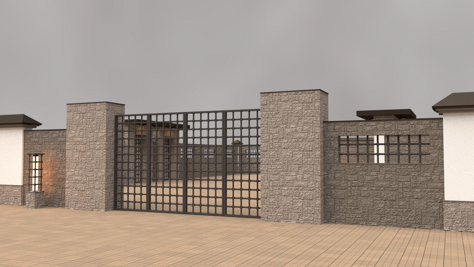 Modular round walls and gates 3D model | CGTrader