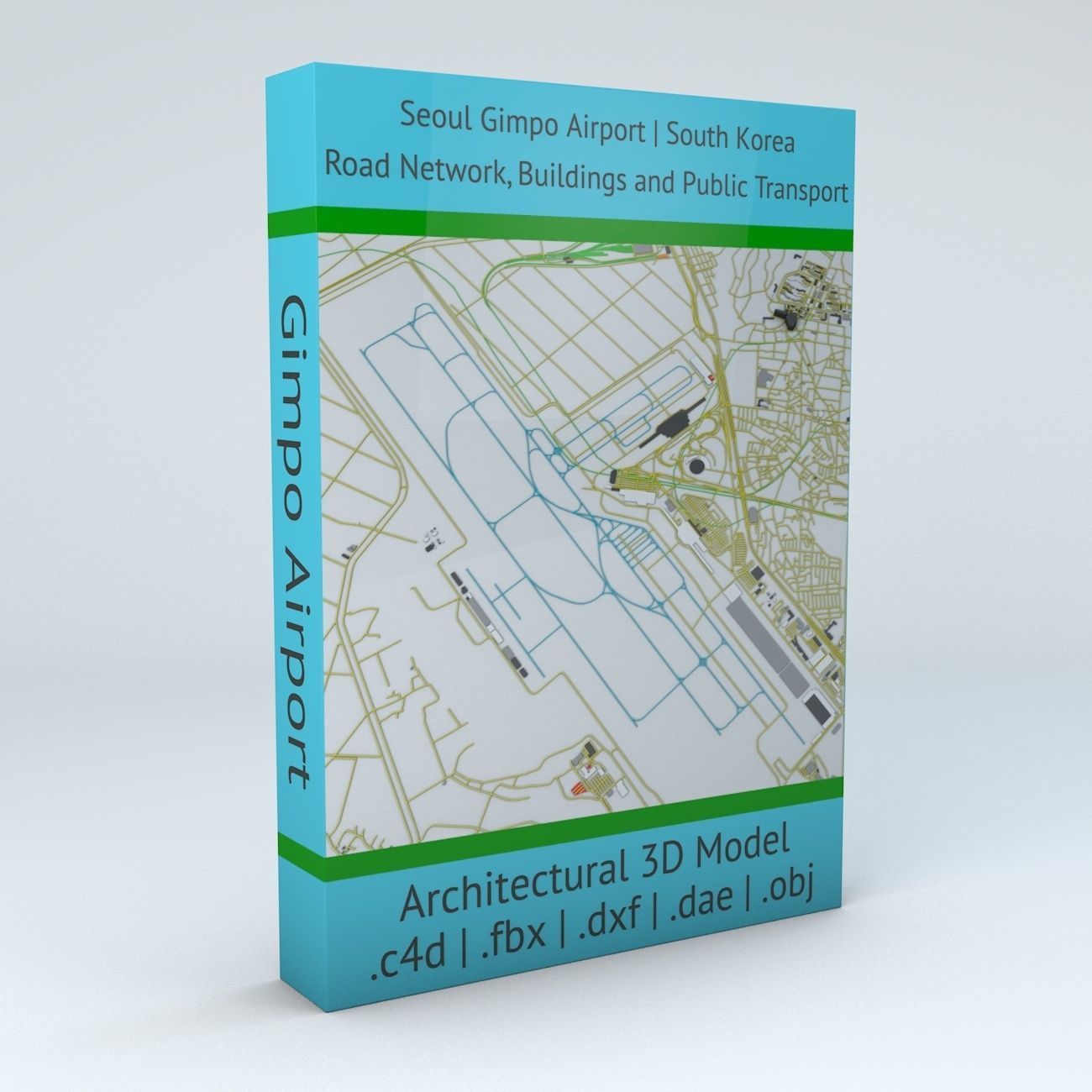 Seoul Gimpo GMP Airport Roads Buildings and Public Transport 3D model ...